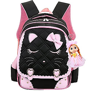 Cat Face Girls Backpack Kids School Bookbag for Primary Students Black
