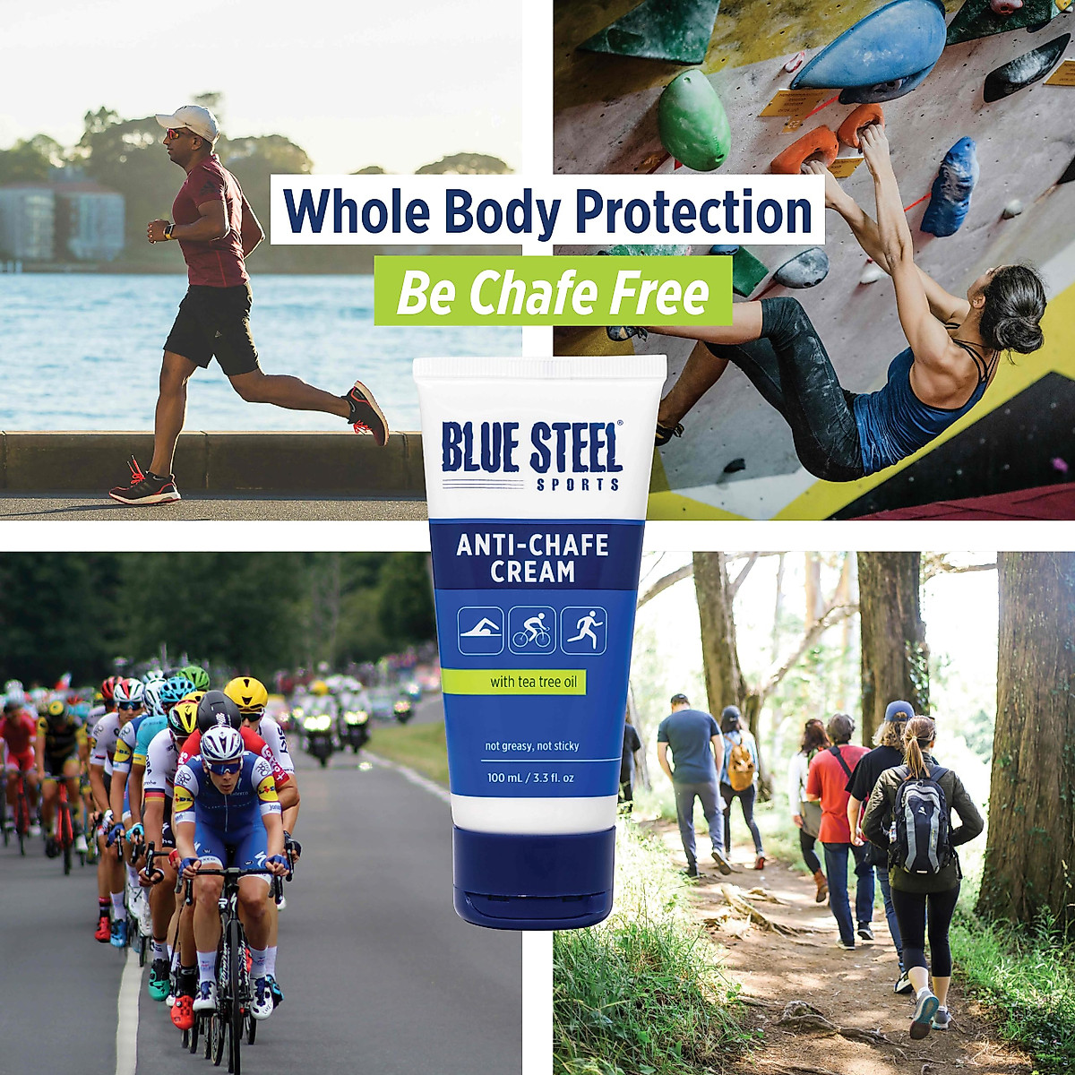 Blue Steel Sports Anti Chafe Cream | Long lasting Chafing Protection | Water & Sweat Resistant | Non Sticky & Non Greasy | Non Staining| Whole Body Protection | Gentle on Sensitive Skin