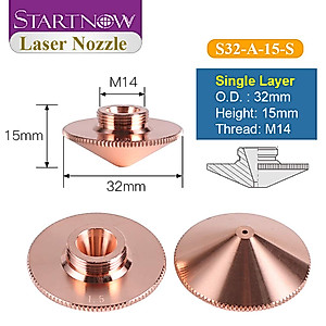Startnow Laser Cutting Nozzle for Raytools Empower Head D32mm Fiber Laser Nozzle Double Single Layer 1.0 1.2 1.5mm (S32-A-15-D 1 PCS, Caliber 1.0mm)