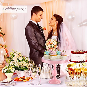 Dandat 6 Pcs Pink Cake Stands Round Dessert Stands Set Metal Cake Holder Cake Pedestal Stand Display Table Pastry Trays for Birthday Party Wedding Anniversary Baby Shower, 3 Sizes