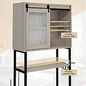 AZODY Over The Toilet Storage Cabinet, Over The Toilet Storage with Adjustable Shelves and Sliding Door, Freestanding Bathroom Organizer Over Toilet for Bathroom, Grey