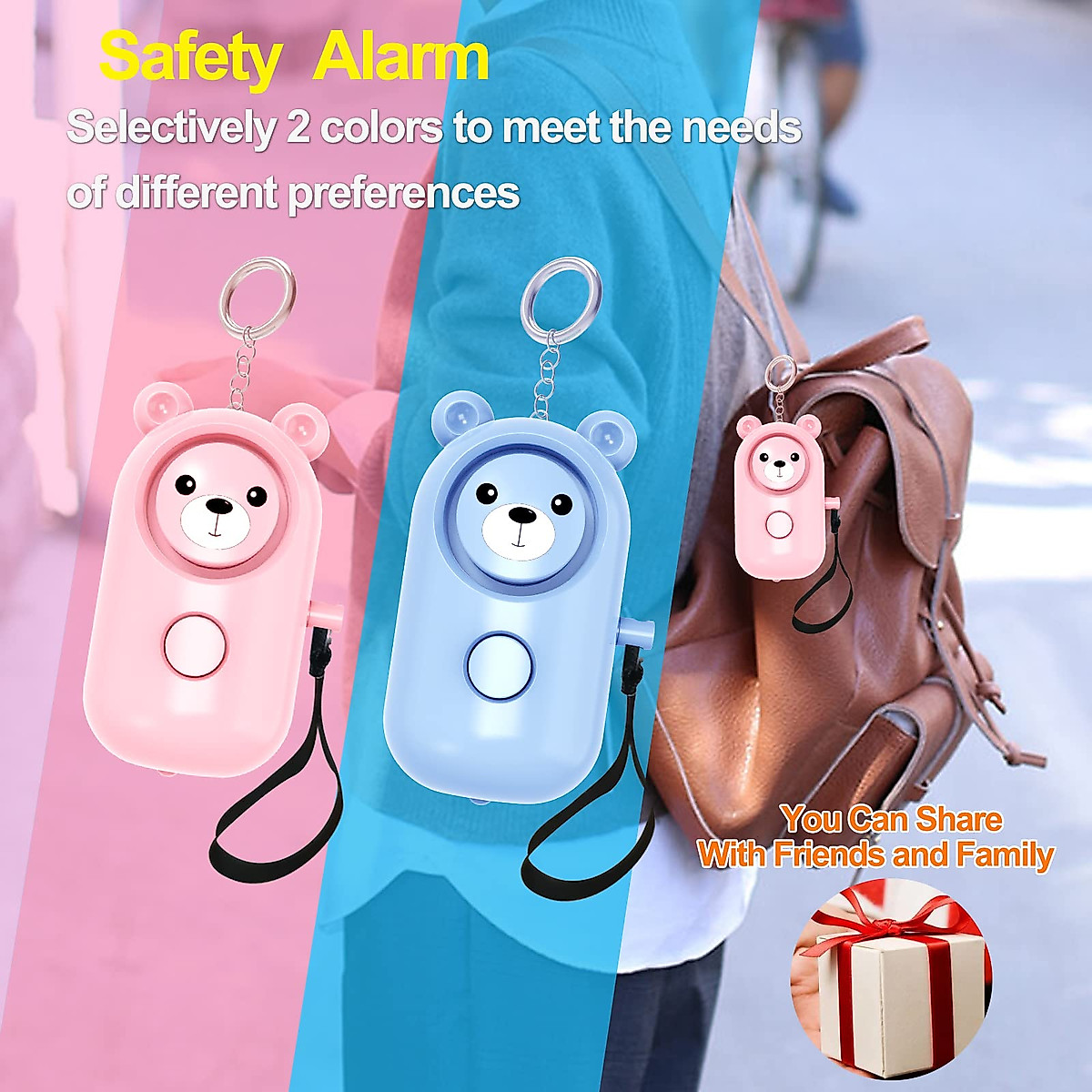 Personal Safety Alarm for Women, 6 Pack Safe Sound 130dB Siren Self Defense Security Keychain with LED Light, Emergency Alarms Loud for Children Elder Alone (Sky+Peach)