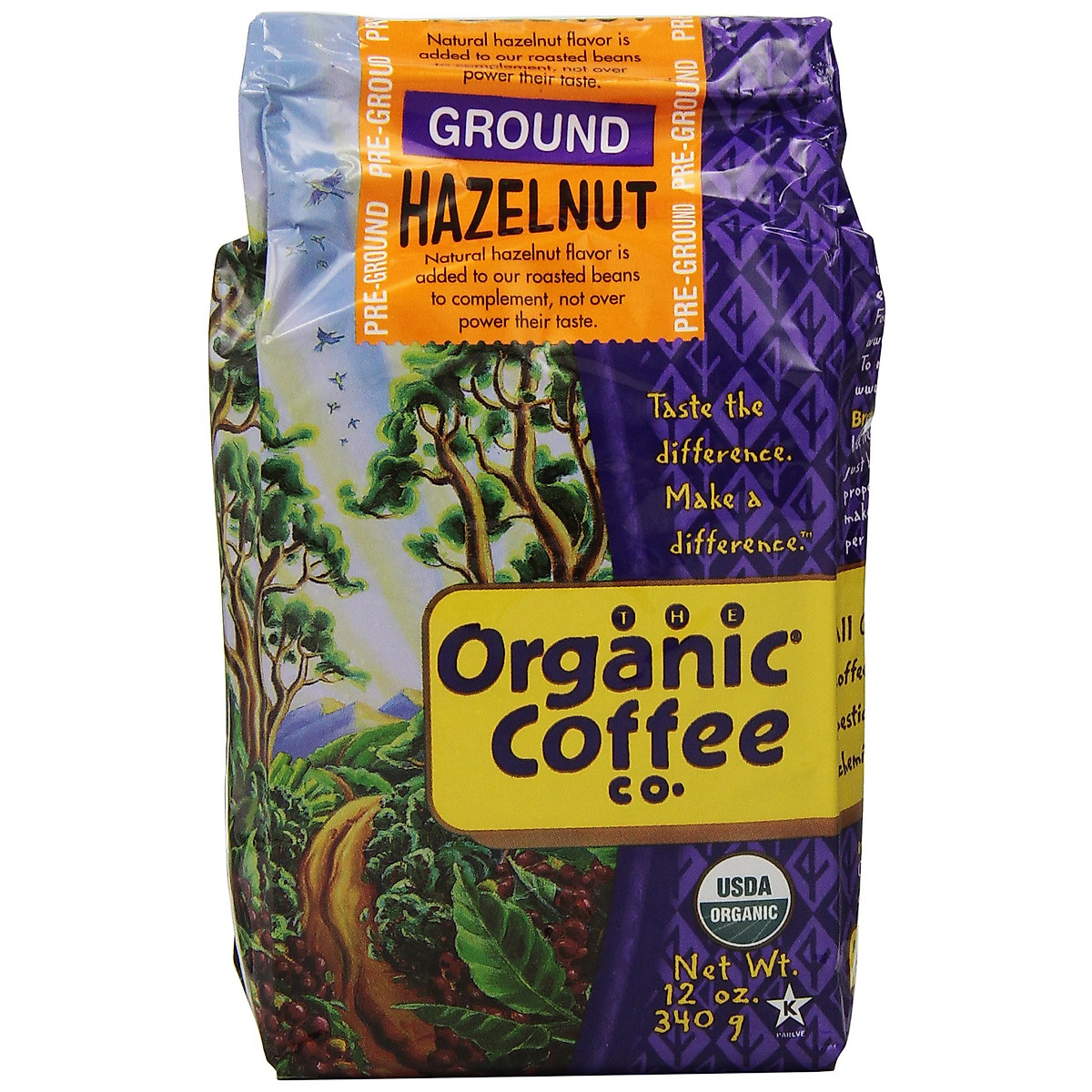 The Organic Coffee Co., Hazelnut Crème- Ground, 12 Ounce- 3 PACK, Flavored, USDA Organic
