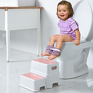 Victostar 2 Step Stool for Kids, Anti-Slip Sturdy Toddler Two Step Stool for Toilet Potty Training, Bathroom,Kitchen (Pink)