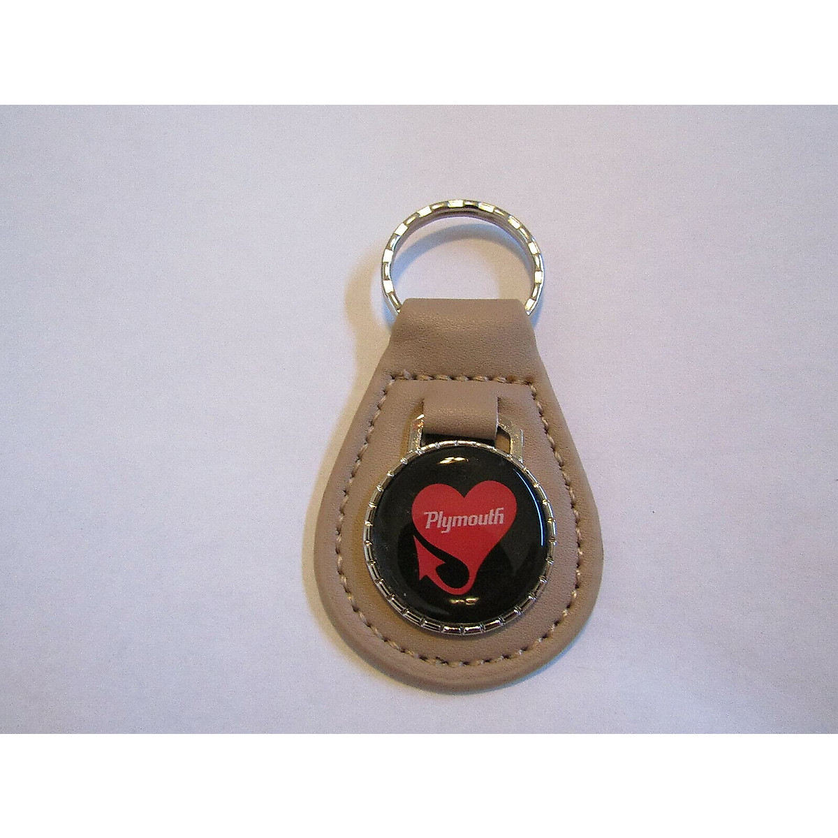 1967 1968 1969 1970 FURY VIP BARRACUDA VALIANT HEART LOGO LEATHER KEYCHAIN - BEIGE