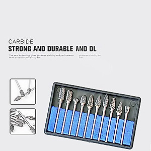 10Pcs Tungsten Carbide Rotary Burr Set, carbide drill bits，Rotary Carving Bits with 1/8” Shank for DIY, Woodworking, Engraving, Metal Carving, Drilling, Polishing