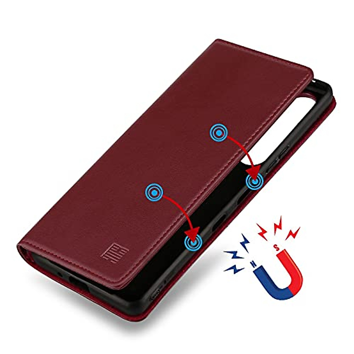 32nd Classic Series 2.0 - Real Leather Book Wallet Case Cover for Sony Xperia 1 III (2021), Real Leather Design with Card Slot, Magnetic Closure and Built in Stand - Burgundy