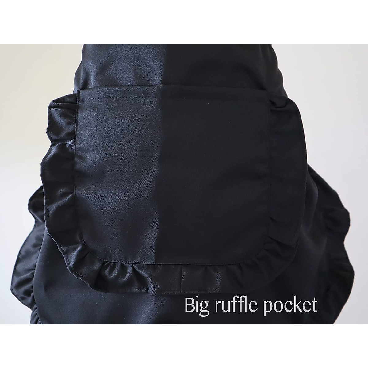 Black Waist Apron Vintage Ruffle Half Apron 1950s Retro Cute Apron for Women with Pocket