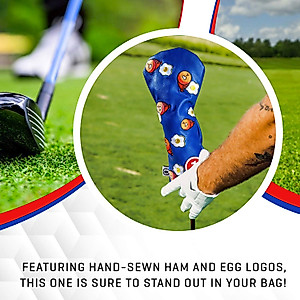 Pins & Aces Golf Co. Ham & Eggs Driver Wood Head Cover - Premium, Hand-Made Leather 1W Headcover - Funny, Tour Quality Golf Club Cover - Style and Customize Your Golf Bag (Driver)