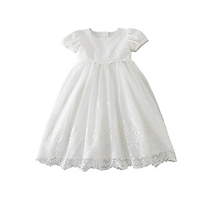 DINGDONG'S CLDINGDONG'S Closet Baby Toddler Girls Christening Baptism Embroidered Flower Dress with Bonnet 2Pieces Grown Outfit(6Months)