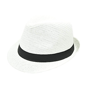 NAVISIMA 1920s Panama Style Fedora Hats for Kids Teeangers Men and Women - Sun Fedora Hat with Band - Trilby Summer Beach Hat - White (Medium)
