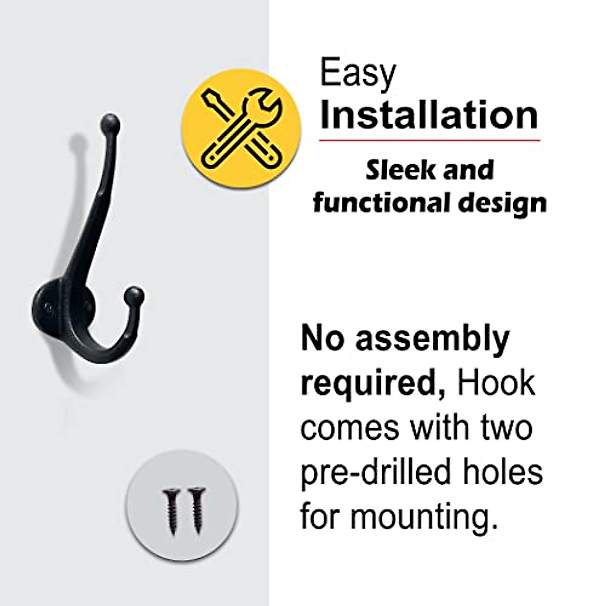 NACH Modern Double Prong Wall Hooks - Heavy Duty Decorative Black Hooks for Mudroom, Coat & Hat Rack, Towel Racks for Bathroom - Wall Mount Cast Iron Hooks - 4 Pack, 1.8x2.0x5.0 in, KE-NH-898