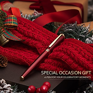 BEILUNER Red Fountain Pen,Stunning Luxury Pen,24K Gilded Nib(Medium),Gorgeous 24K Gold Finish,German Schneider Ink Converter,Trustworthy Pen Gift for Men&Women-Elegant,Executive,Nice Pen for Writing