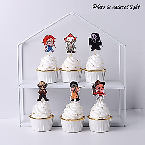 36 PCS Horror Classic Movie Cupcake Toppers Horror Movie Characters Cupcake Food Picks Decorations for Halloween Horror Movie Theme Baby Shower Killer Birthday Cake Decorations Supplies