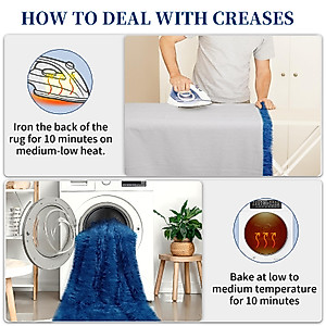 Faux Fur Rug for Bedroom, Fluffy Runner Rugs Soft Sheepskin Rug Sofa Couch Seat Cushion, 2x6ft Dark Blue Plush Area Rug Shag Rugs Floor Carpets for Nursery Bedside, Cute Shaggy Fuzzy Home Decor