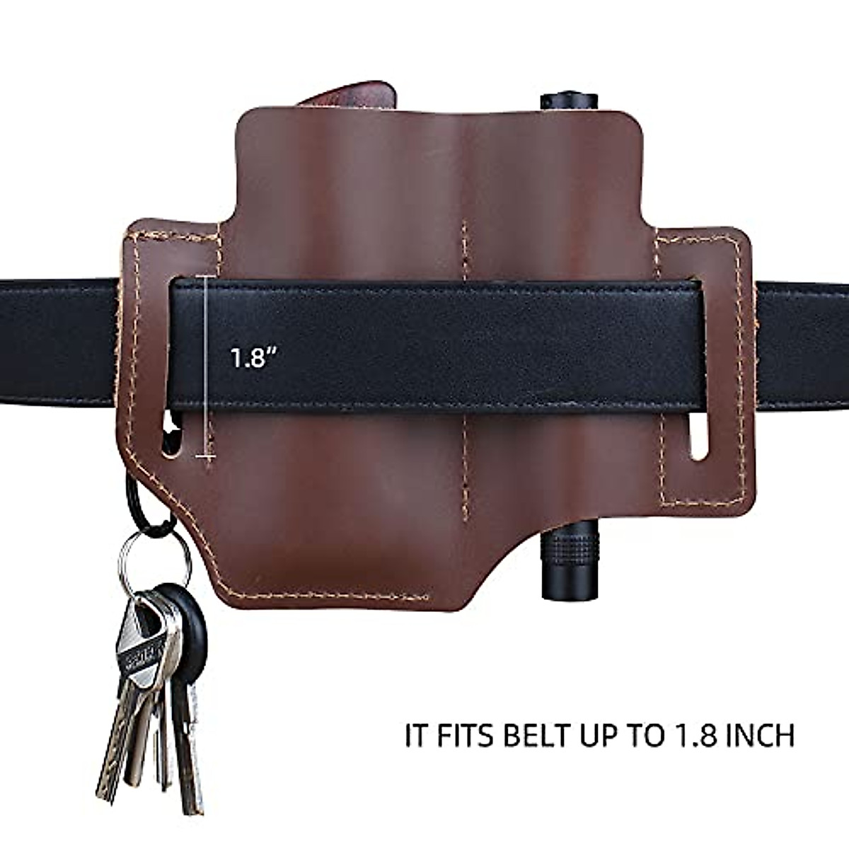 Kosibate EDC Leather Sheath, Multitool Sheath Belt Organizer Pocket for Knife/Flashlight/Tactical Pen/Tools(Brown)