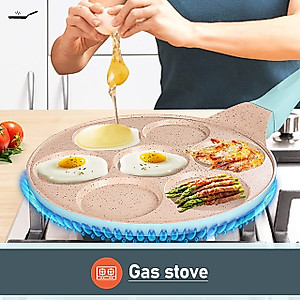 Pancake Pan 7 Molds Nonstick Breakfast Griddle Blini pan, Gas Compatible,9.7 inch Blue