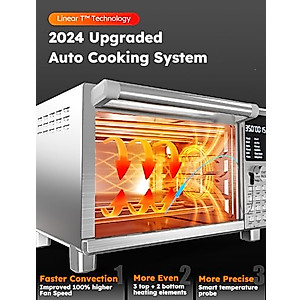 Nuwave Bravo Pro Smart Toaster Oven Countertop, True Air Fryer Combo w/Improved 100% Convection, 35% Crispier, 112 Presets, Customizable Pizza Zones, Integrated Probe, PFAS Free, 30QT, Stainless Steel