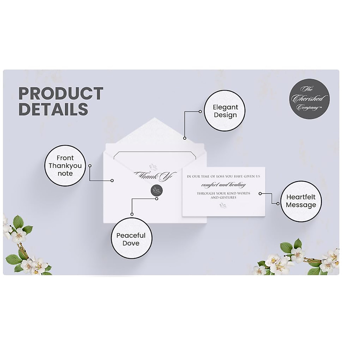 Funeral Thank You Cards with Envelopes | Sympathy Cards with Meaningful Message | Set of 25 with Decorative Envelopes and Stickers for Envelope Closure