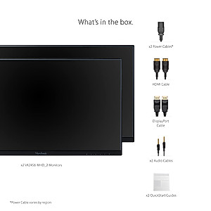 ViewSonic VA2456-MHD_H2 Frameless Dual Pack Head-Only 1080p IPS Monitors with HDMI DisplayPort and VGA for Home and Office (Renewed)