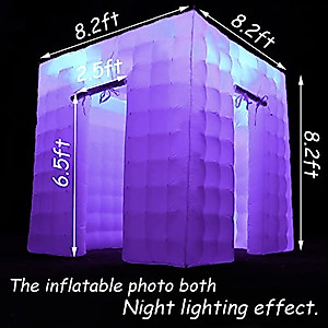 Portable Inflatable Photo Booth Enclosure (White, Two Doors, 8.2x8.2x8.2ft), staelea Inflatable LED Photo Booth Tent with Air Blower and Remote Controller, Photo Booth Backdrop for Wedding Event