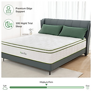 Novilla Queen Size Mattress 10 Inch Hybrid Mattress with Memory Foam & Pocketed Coil for Durable Support & Motion Isolation Medium Firm Queen Mattress in a Box Amenity