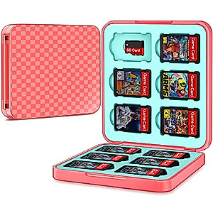 EUROA Nintendo Switch Game Holder - 12 Cartridge Storage Case, Protective Hard Shell, Soft Lining Rubber, Portable - Pink