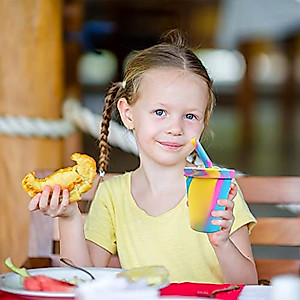 TQONEP Toddler Cups,Silicone Sippy Cups for Kids,Toddler Cups Spill Proof with Straws Leakproof Lid,Sippy Cups for Baby 6 Months,Applicable to Toddler & Kids,9 OZ(Rainbow+Yellow)