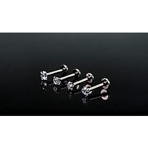 16G Love/Star/Square/Round Shape Clear CZ Labret Monroe Lip Ring Tragus Nail Helix Earring Stud Piercing Jewelry Surgical Stainless Steel Bar 8mm CZ 3mm 4 Pairs