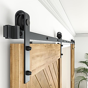 WINSOON 15FT Barn Door Hardware Kit: Double Sliding Door Hardware - Heavy Duty Black Barn Door Track Kit - Carbon Steel Sliding Barn Door Rail - J-Shape Easy to Install for 90" Closet Panel(No Door)