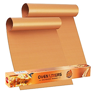 SKYBD 2 Pack Oven Liners for Bottom of Oven, Reusable - Heavy Duty Non-stick Teflon Mats 16"x 24", Easy to Clean - Electric Gas Oven Floor Protector Liner -Reduce Food Spills and Stuck (Copper, 2)