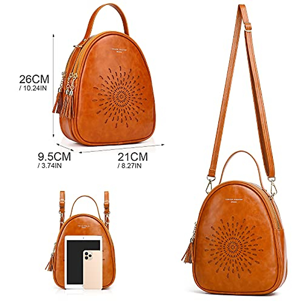 APHISON Fashion Mini Backpack Purse for Women Cute Small Backpacks PU Leather Crossbody Shoulder Bags Handbags Multifunctional and Large-Capacity Daypack Purse L-BROWN