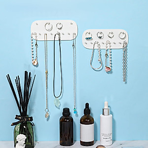 KALIONE Necklace Holder Wall Mounted, Hanging Necklace Holder Necklace Organizer Adhesive Plastic Necklaces Hanger with 6 Jewelry Hooks for Necklaces, Bracelets, Earrings, Keys, White