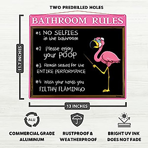 Venicor Flamingo Bathroom Decor Sign - 12 x 13 Inches - Aluminum - Pink Flamingo Gifts Home Wall Mount Decorations Accessories Merch