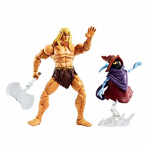 Masters of the Universe Masterverse Revelation Savage He-Man Action Figure with 30+ Articulated Joints, 3 Weapons, Harness & Orko Figure with ‘Floating’ Base, 7-inch Motu Collectible Gift