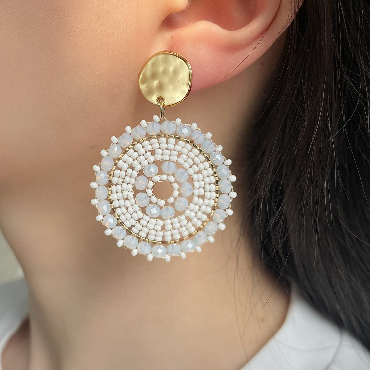 A Golden Cloud White Beaded Earrings For Women Summer Beach Boho Bead Dangle Drop Statement Earrings Fashion Jewelry