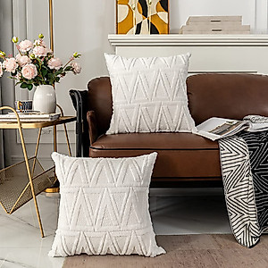 Zuccviloa Throw Pillow Covers Decorative Soft Velvet Farmhouse Boho Pillow Covers for Couch Bed Bedroom Living Room (18"x18", White)