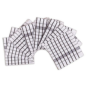 AMOUR INFINI Grid Terry Dish Cloth | Set of 8 | 12 x 12 Inches | Low Lint, Super Soft and Absorbent |100% Cotton Dish Rags | Perfect for Household and Commercial Uses | Charcoal