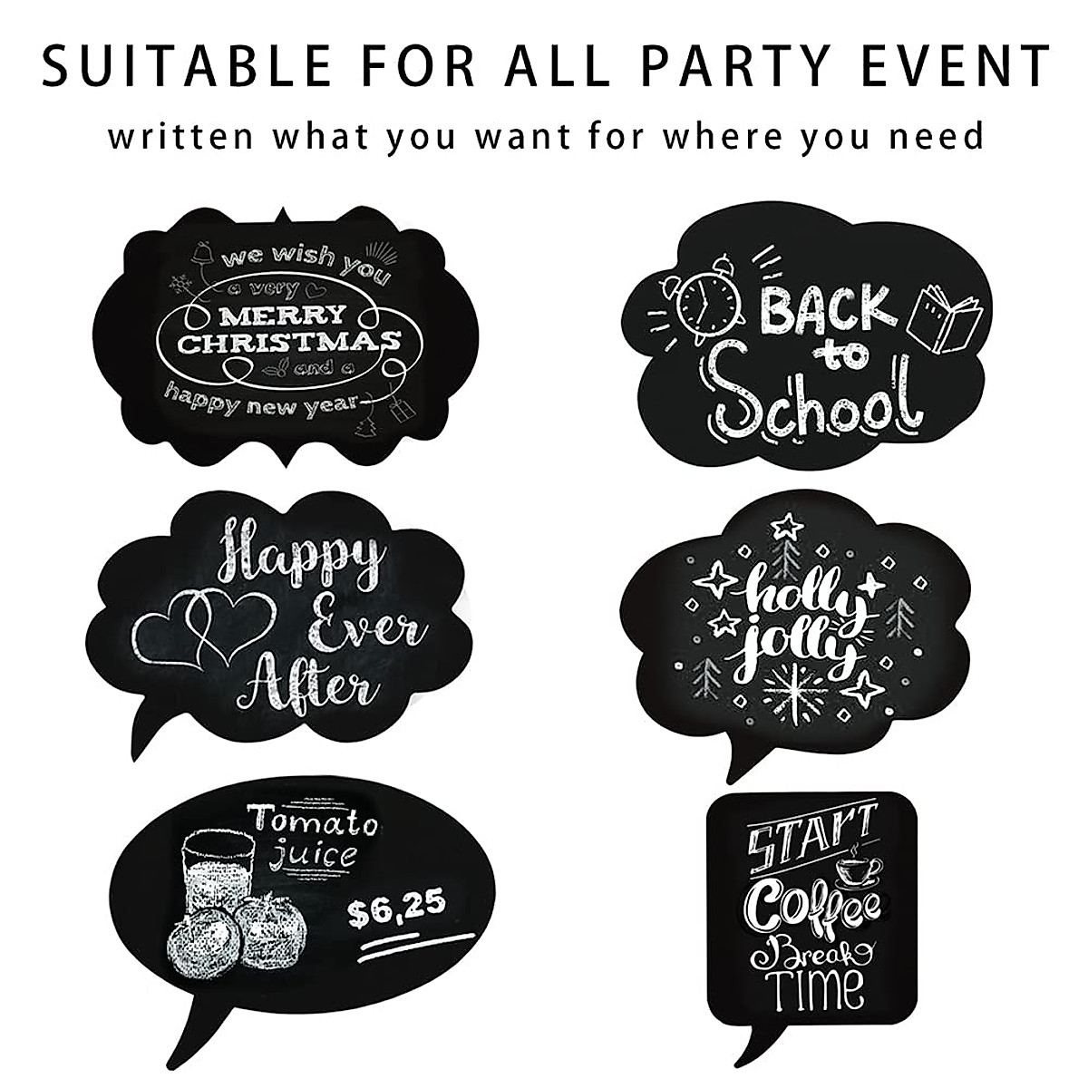 Large Blank Photo Booth Props Signs, 11pcs Large Writable Chalkboard Photo Booth Props with Chalk and Sticks, Blank Signs Props by Tvorvik, Perfect for Wedding Party, Birthday Party, Party Events