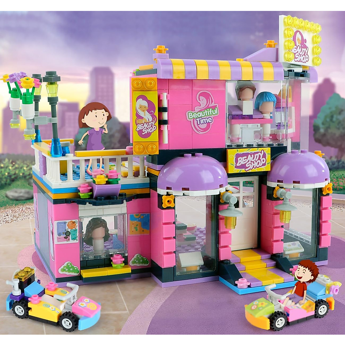 Friends Hair Salon Coffee House Building Kit, Hairdressing Café Shop Building Set with Storage Box, Creative Roleplay Building Blocks Toy Birthday Gifts for Kids Girls Aged 6-12 (1059 Pieces)