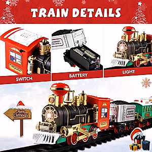 Toyvian Christmas Railway Train Set with 47.2" Railway Track & 4 Cars Lights and Sounds Railway,Battery Operated Locomotive Engine Play Set Electronic Toys Gift for Kids