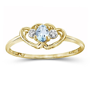 JEWELEXCESS Aquamarine March Birthstone Jewelry – 0.14 Carat Aquamarine 14K Gold Over Silver Ring Jewelry Gemstone Rings with Hypoallergenic 14K Gold Over Silver Band