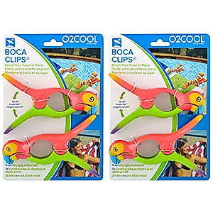 O2COOL Bocaclips - Beach Towel Clips for Beach Chairs, Patio and Pool Accessories Clothes Pins or Bag Clips - (Parrot) 4 Clips