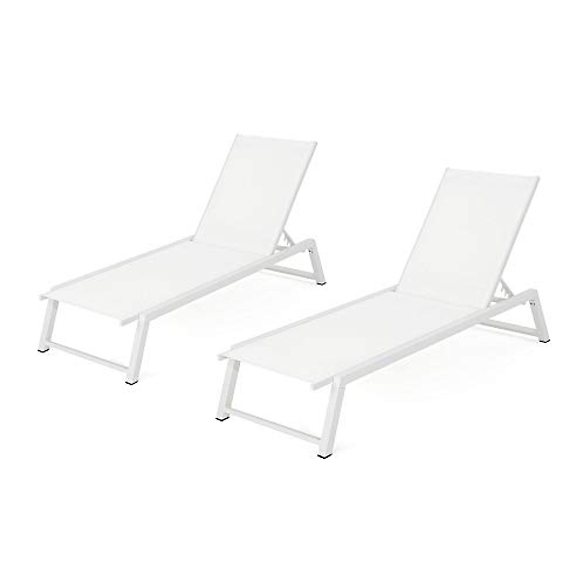 2-Piece White Contemporary Aluminum Outdoor Furniture Patio Lounger Set