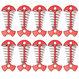 TOBWOLF 10PCS Deck Anchor Pegs, Windproof Aluminium Alloy Fishbone Tent Stakes with Spring Buckle, Portable Wind Rope Anchor, Camping Tent Nail