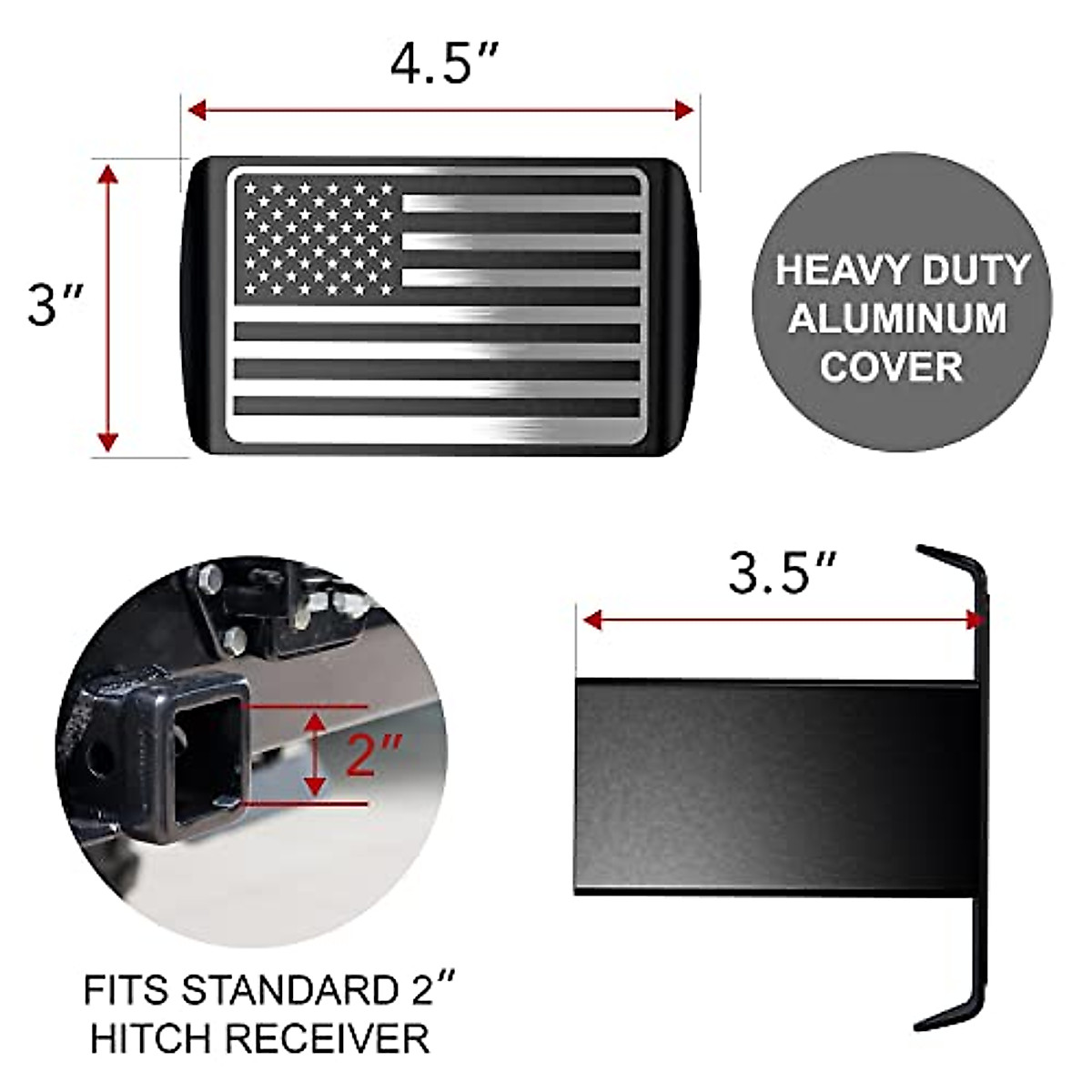 U.S. American Flag Black & Chrome Metal Trailer Hitch Cover