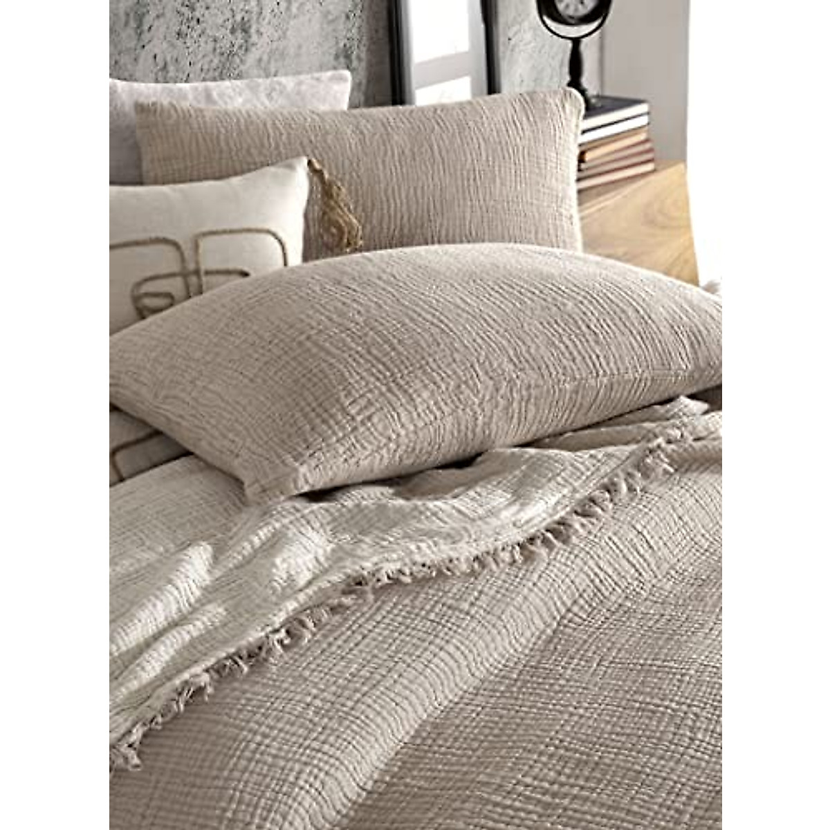 Soft King 4 and 8 Layer Gauze Rustic Bed Cover, Blue Soft Bedspread, Muslin Throw Blanket, Lightweight Blanket (Champagne, 95X125 Inches) (MTB001)