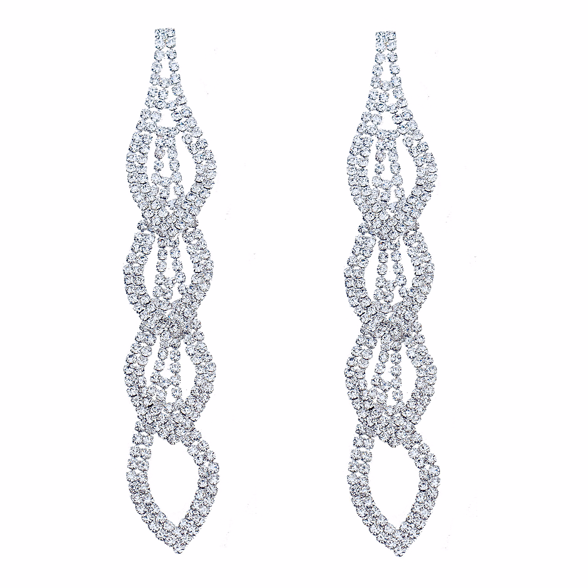 CHRAN Sparkling Rhinestone Long Drops Link Dangle Earrings Women Bridal Jewelry size 4.37"
