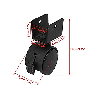 uxcell 1.6" Dia Wheel U-Clamp Top Rotatable Universal Swivel Brake Caster Black 4pcss