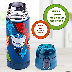 Octonauts Above & Beyond Blue Stainless Steel 13 oz Insulated Water Bottle for Kids - Spill Proof Lid, Easy to Use, Reusable - Keep Liquids Hot/Cold For Hours - Great for Travel, School, Sports, Camp
